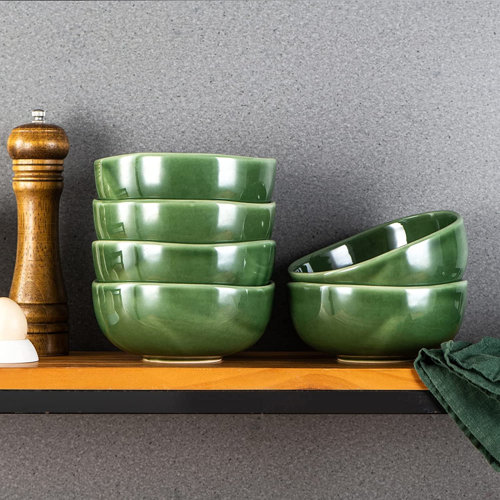 Orren Ellis Porcelain 26 Ounce Soup Salad Bowls Set Set Of 6 Green